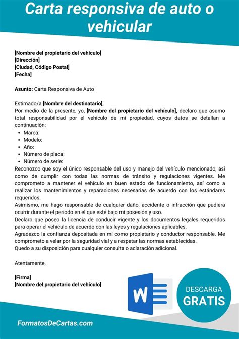 Formatos De Cartas Responsivas De Auto O Vehicular Para Descargar