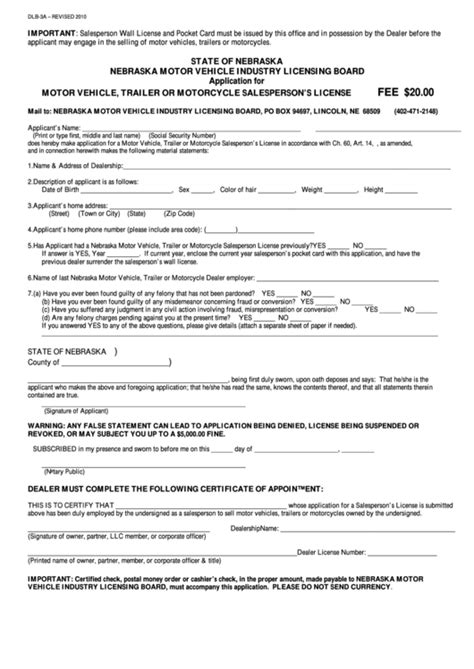 Fillable Form Dlb 3a Application For Motor Vehicle Trailer Or