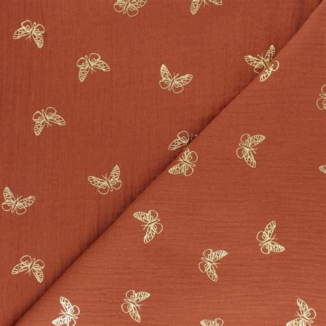Tissu double gaze de coton papillon doré Rouille MPM
