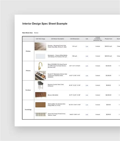 Free Template Interior Design Spec Sheet Guide In Interior