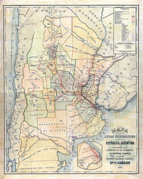 Mapa de las líneas telegráficas de la República Argentina de 1896