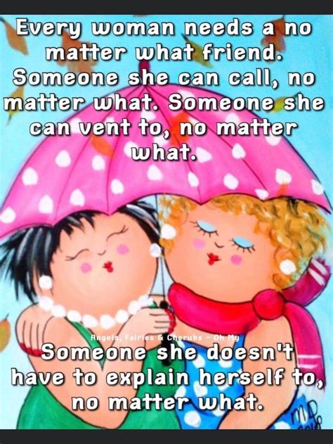Two Women Hugging Under An Umbrella With The Caption Every Woman Needs