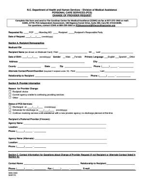 Fillable Online Myinhomecare NC DMA Request Form For Change Of PCS