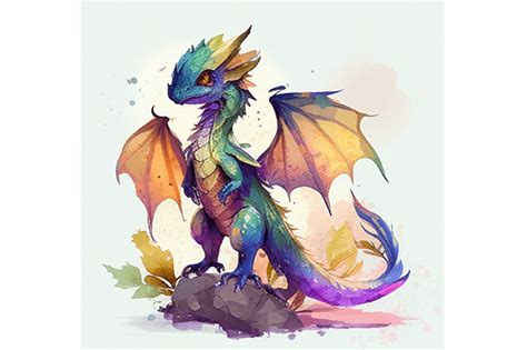 Colorful Dragon Watercolor PNG Clipart Graphic By WangTemplates