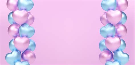 D Bouquet Bunch Of Realistic Pink And Blue Balloons Flying Vector