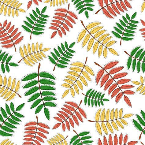 Ilustración botánica hojas coloreadas caídas de fresno de montaña otoño