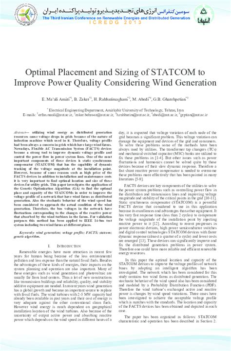 pdf optimal placement and sizing of statcom to improve power quality considering wind