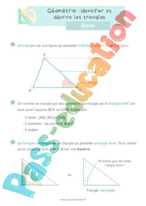 Identifier et décrire les triangles Leçon pour le ce1 PDF à imprimer