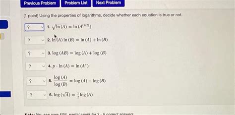 solved 1 point using the properties of logarithms decide