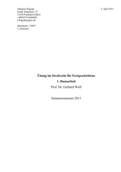 Übung im Strafrecht für Fortgeschrittene 1 Hausarbeit Blog
