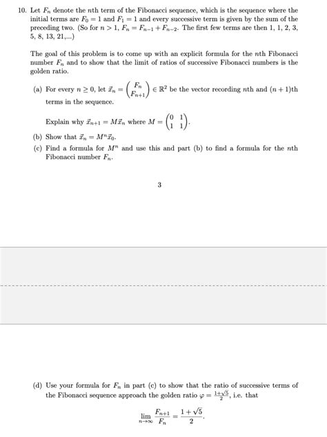 solved 10 let fn denote the nth term of the fibonacci