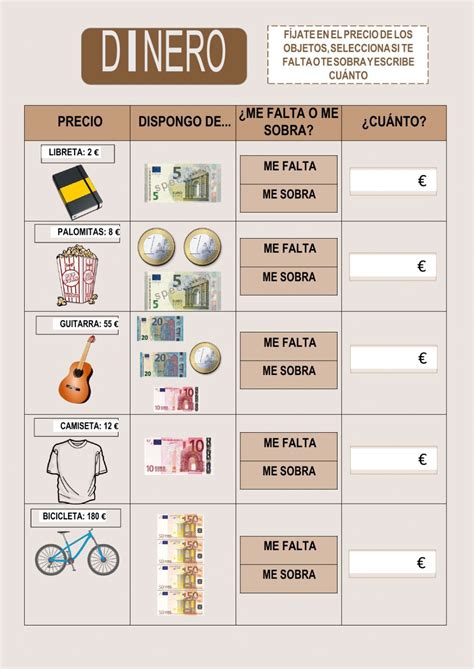 Ficha Online De Monedas Y Billetes Para TERCERO DE PRIMARIA Puedes