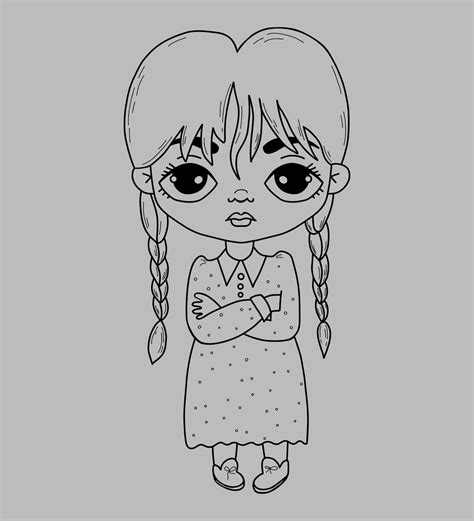 pequeño linda miércoles niña con trenzas con vestido vector