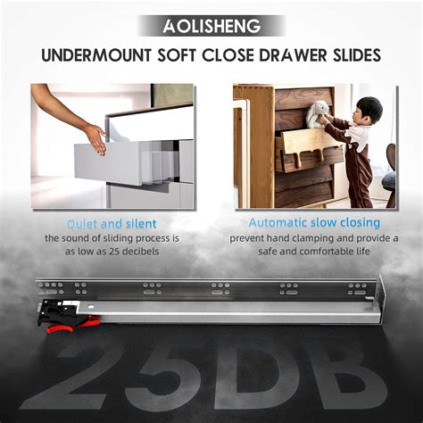 AOLISHENG 6 Pair Undermount Soft Close Drawer Slides 9 12 15 18 21 24