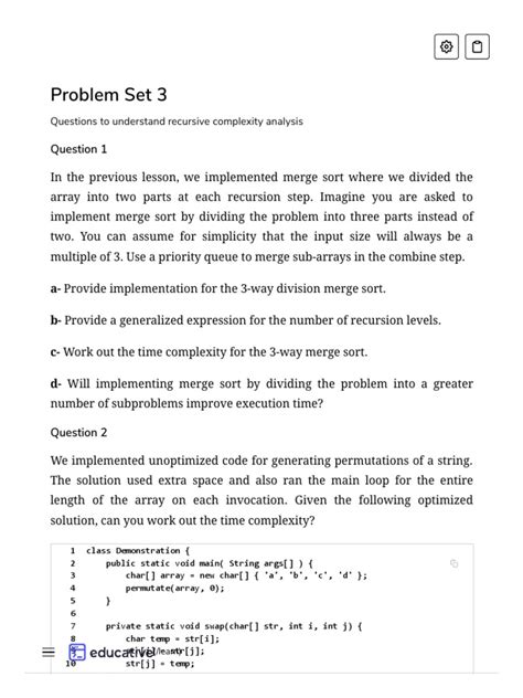 time and space complexity analysis of recursive problems involving 3 way merge sort permutation