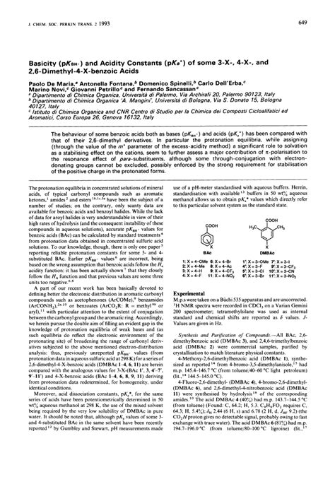 pdf basicity pkbh and acidity constants pka of some 3 x 4 x and 2 6 dimethyl 4 x