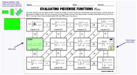 evaluating piecewise functions maze print and digital activity tpt