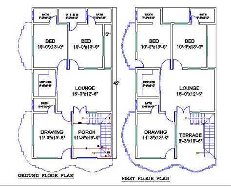 4 BHK House Plan With Ground Floor And First Floor Cadbull