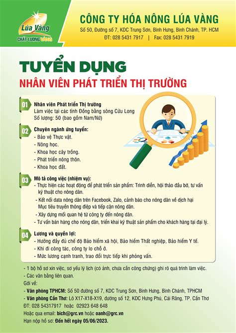 Thông báo tuyển dụng Công ty TNHH Hóa Nông Lúa Vàng