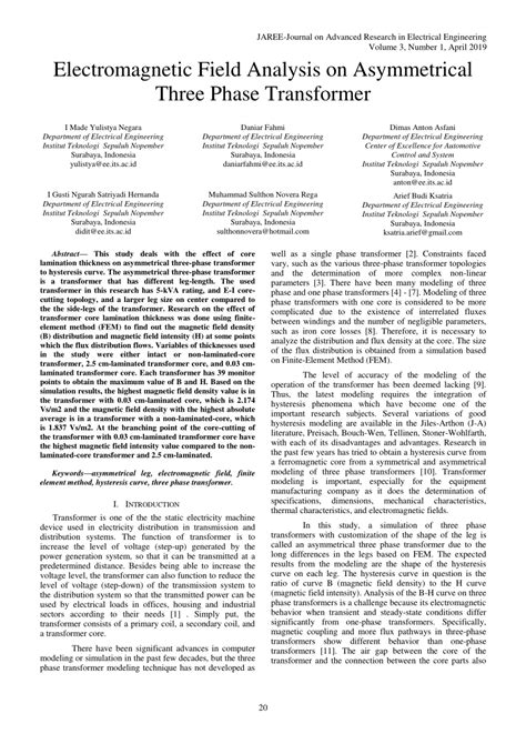 pdf electromagnetic field analysis on asymmetrical three phase transformer