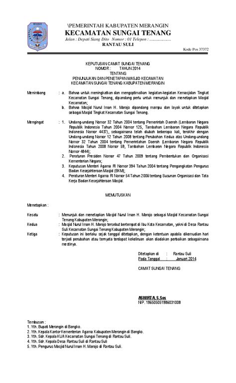 Contoh Surat Permohonan Sk Pengurus Masjid Contoh Sk Takmir Masjid Nu