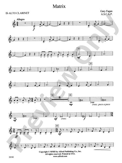 Matrix E Flat Alto Clarinet E Flat Alto Clarinet Part Digital Sheet