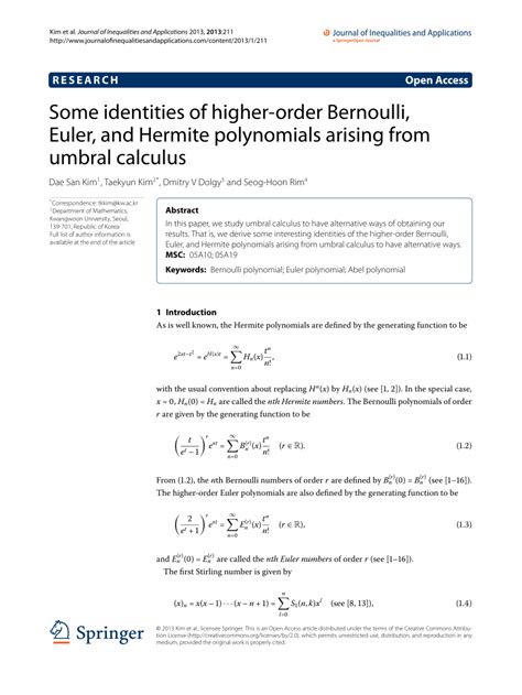 pdf some new identities of bernoulli euler and hermite polynomials