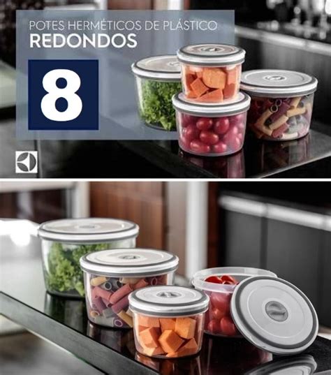 Kit Jogo de Potes de Plástico Hermético Electrolux Tampa Redondo
