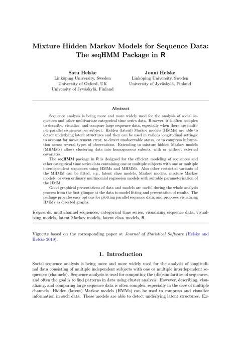 pdf mixture hidden markov models for sequence data the seqhmm package in r