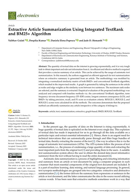 pdf extractive article summarization using integrated textrank and bm25 algorithm