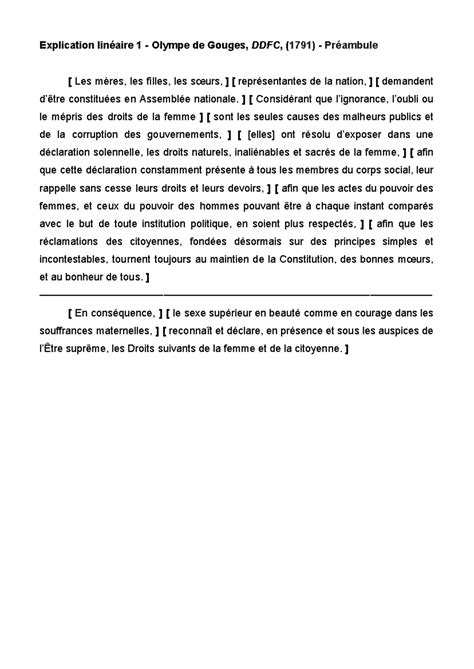 Explication linéaire Oral Olympe de Gouges DDFC 1791