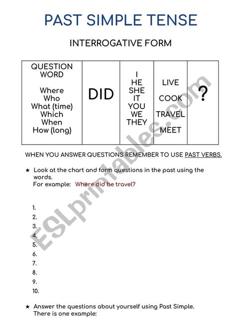 Past Simple Tense Interrogative Form ESL Worksheet By Missdalma