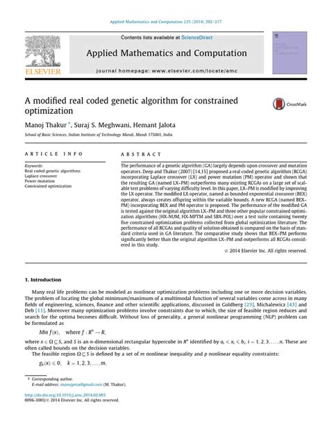 a modified real coded genetic algorithm for constrained pdf genetic algorithm mathematical