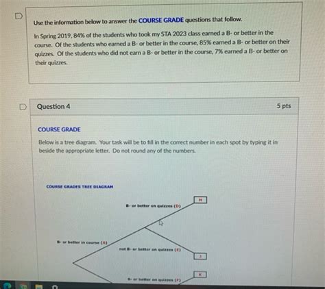 Solved Use The Information Below To Answer The COURSE GRADE Chegg