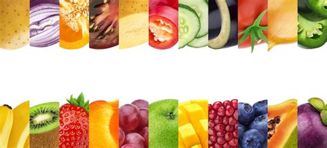 Collage De Diferentes Frutas Y Verduras Aisladas Sobre Fondo Blanco