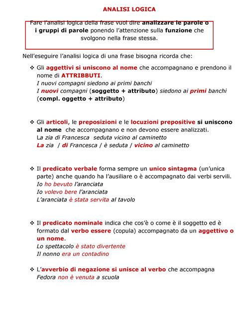 Analisi Logica Analisi Logica Nelleseguire Lanalisi Logica Di Una