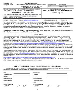 Fillable Online Modot REQUEST FOR MAILING ADDRESS BID RFB FORM Modot