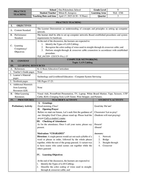 Final Demo Dlp Css Detailed Lesson Plan Practice Teaching School