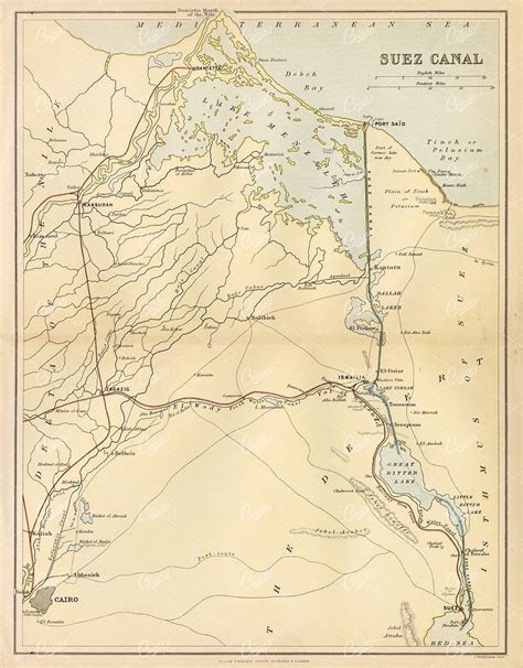 MAP Of The Suez Canal William Mackenzie Encyclopaedia 1880 Century