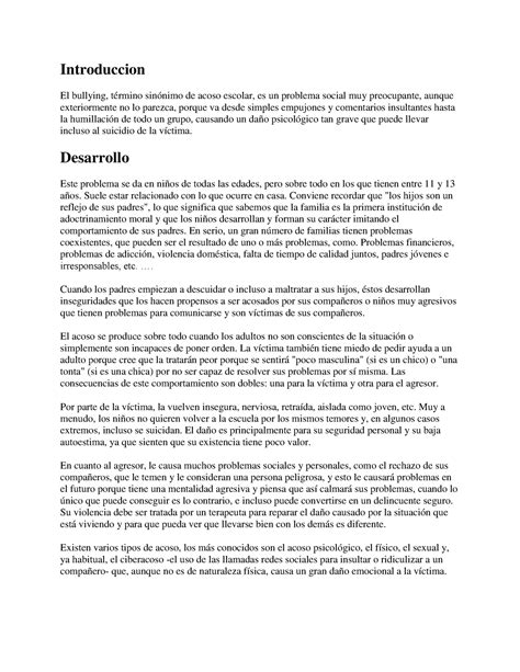 Ensayo sobre el bullying Introduccion El bullying término sinónimo