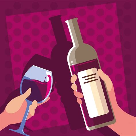 Mãos segurando uma garrafa e um copo de vinho Vetor Premium