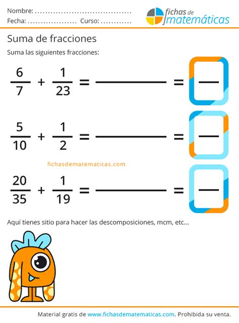 Suma De Fracciones Ejercicios Para Aprender A Sumar Fracciones