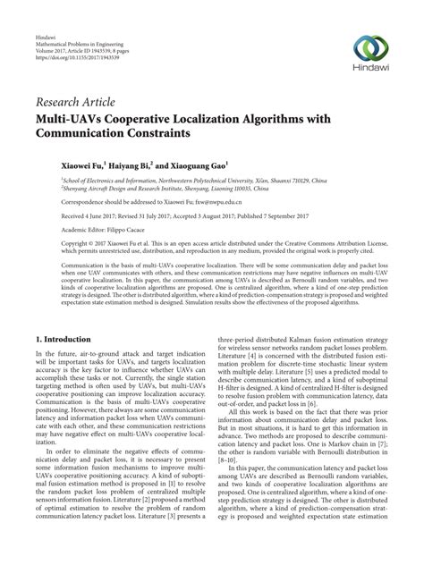 pdf multi uavs cooperative localization algorithms with communication constraints