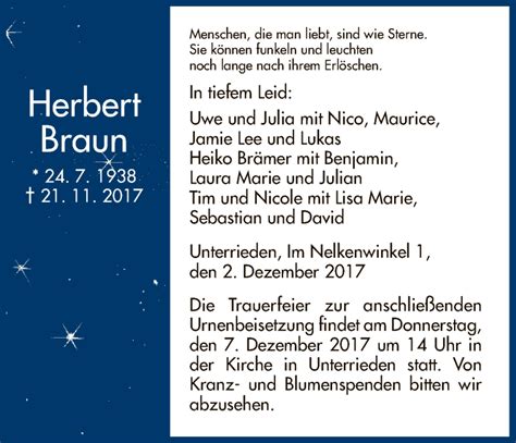 Traueranzeigen Von Herbert Braun Trauer HNA De