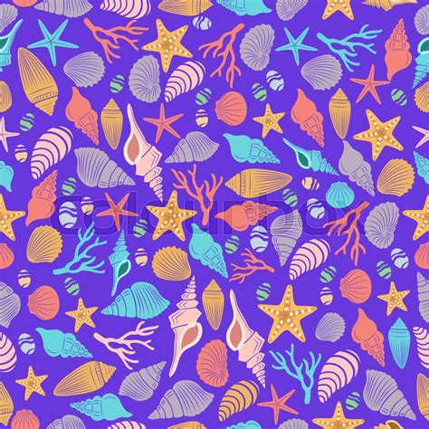 Sea Life Seamless Pattern With Blue Stock Vector Colourbox
