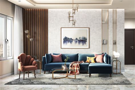 Wooden Rafters And Wallpaper Wall Design For Living Rooms Livspace