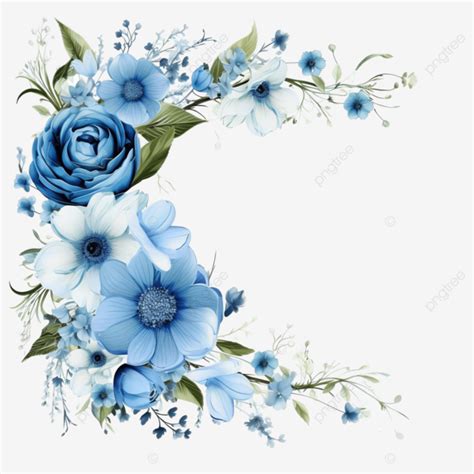 Blue Floral Frame Flower Flower Banner Flower Label PNG Transparent