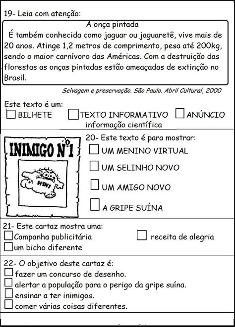 Rosearts Atividades para imprimir Avaliação 3º ano Português 3º bimestre