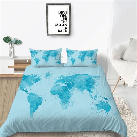 Housse De Couette Carte Du Monde Bleue Housse De Couette Carte Du
