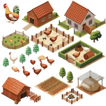 Poultry Farm Isometric Set Village Roost Brood PNG Transparent Image